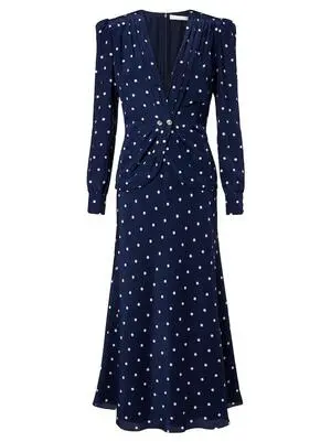 Alessandra Rich Polka-dot Silk Midi Dress - Blue
