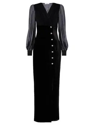 Alessandra Rich Velvet And Georgette Gown - Black