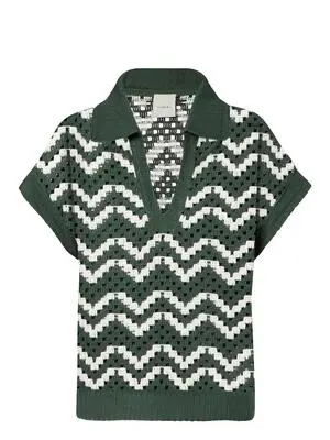 Varley Joelle Crochet Cotton Polo Shirt - Green