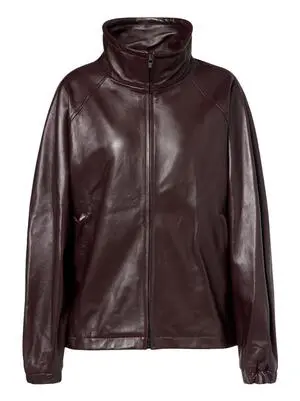 Magda Butrym Oversized Leather Bomber Jacket - Burgundy