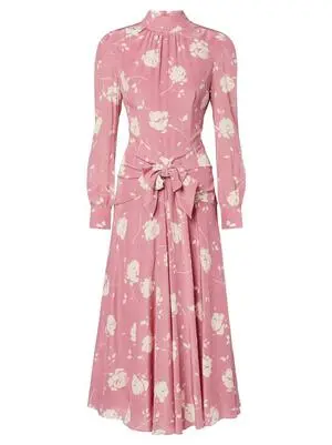 Alessandra Rich Floral Silk Midi Dress - Pink