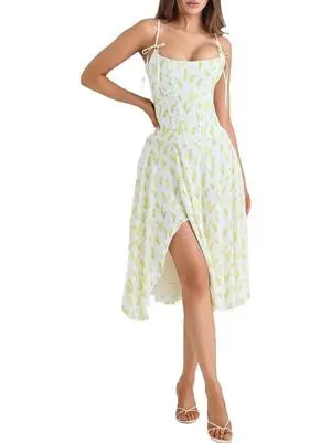 House Of Cb Yvette Floral Print Midi Dress - Lemon Floral Print