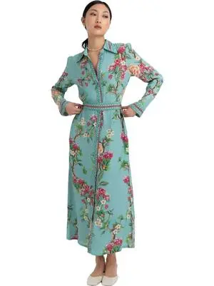 RAISHMA Floral Button-down Midi Dress - Green