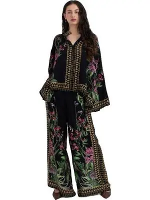 RAISHMA Floral Print Tunic Shirt - Black