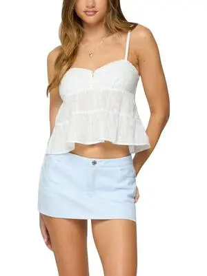 EDIKTED Eyelet Crop Cotton Babydoll Tank Top - White