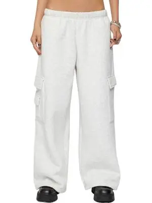 EDIKTED Wide Leg Cargo Sweatpants - Light-gray