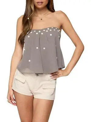 EDIKTED Lenie Strapless Chiffon Top - Gray