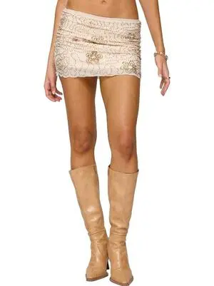 EDIKTED Astrid Floral Beaded Miniskirt - Cream