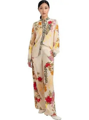 RAISHMA Floral Print Relaxed Fit Viscose Shirt - Cream