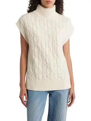 525 America Cable Sleeveless Mock Neck Sweater - Sea Salt