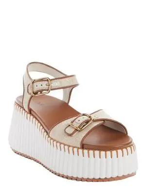 Chloé Nama Platform Wedge Sandal - Dusty White