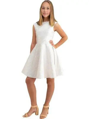UN DEUX TROIS Cap Sleeve Fit & Flare Dress - Ivory