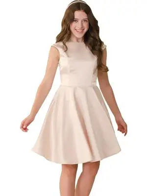 UN DEUX TROIS Cap Sleeve Fit-and-flare Dress - Blush Pink Satin
