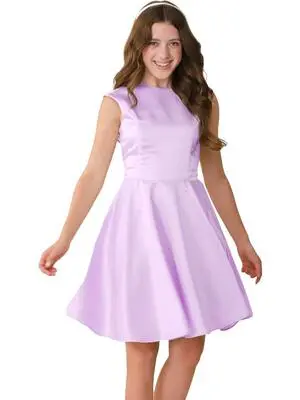 UN DEUX TROIS Cap Sleeve Fit-and-flare Dress - Lilac Satin