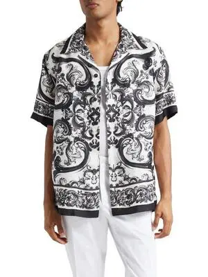 Dolce & Gabbana Majolica Print Silk Twill Camp Shirt - Hx5dq Maiolica 3l Nero
