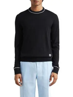 Dolce & Gabbana Tipped Virgin Wool Crewneck Sweater - N0000 Nero