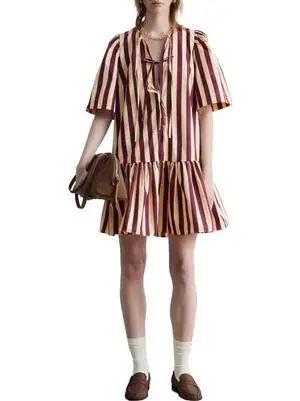 & Other Stories Stripe Cotton Shift Dress - Red Dark