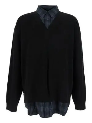 JUUN.J Sweater With Layered Design And Classic Collar - Black