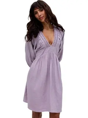 RAFFYA Soipoi Ruched V-Neck Midi Dress Light Purple