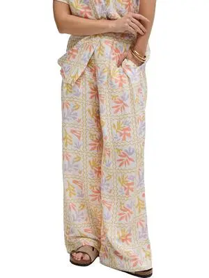 RAFFYA Matisse Wide Leg Patchwork Floral Print Trousers - Cream