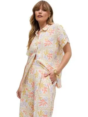 RAFFYA Matisse Floral Patchwork Button-Down Shirt