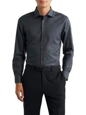ETERNA Slim Fit Structured Cotton Twill Dress Shirt - Black