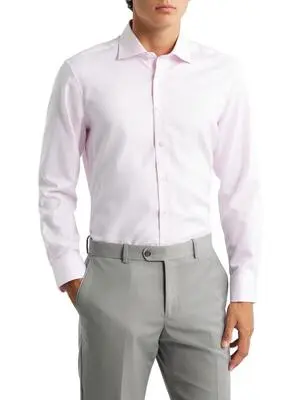 ETERNA Slim Fit Structured Cotton Twill Dress Shirt - Pink