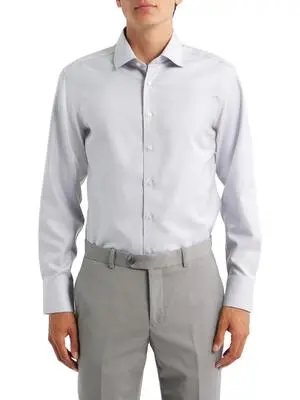 1863 BY ETERNA Royal Twill Slim Fit Solid Non-iron Cotton Dress Shirt - Silver