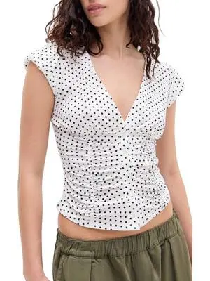 BDG URBAN OUTFITTERS Penny Ruched Polka Dot Top - White