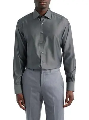 1863 BY ETERNA Royal Twill Modern Fit Solid Non-iron Cotton Dress Shirt Black