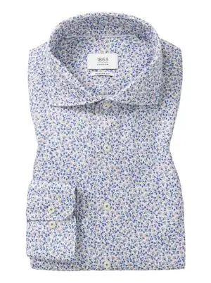 1863 BY ETERNA Modern Fit Floral Cotton Twill Dress Shirt - White/print Brown Blue