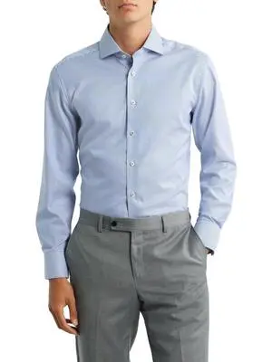 1863 BY ETERNA Banker Stripe Non-iron Cotton Twill Dress Shirt - Blue