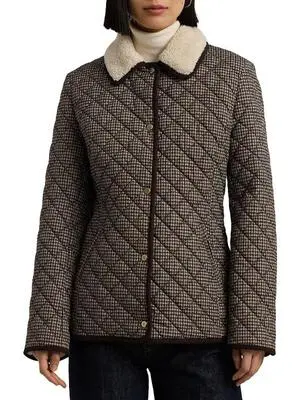 Ralph Lauren Quilted Blazer With Faux Shearling Lining - Merlot Houndstooth