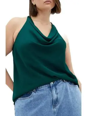 City Chic Cowl Neck Satin Top - Jade