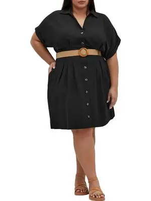 City Chic Jade Belted Shirtdress Black