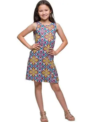 24SEVENKID Sleeveless A-line Floral Print Dress With Pockets - Yellow Multi