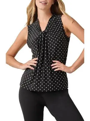 KASPER Polka Dot Knot Front Sleeveless Top