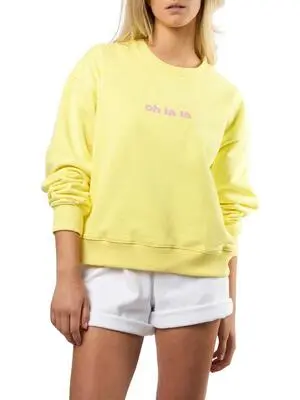VIENS AVEC MOI Oh Là Là Graphic Cotton Sweatshirt - Yellow
