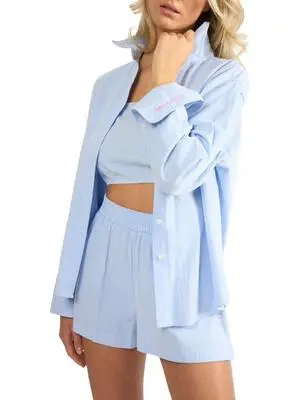 VIENS AVEC MOI Oversize Striped Button-up Shirt - Blue Stripe