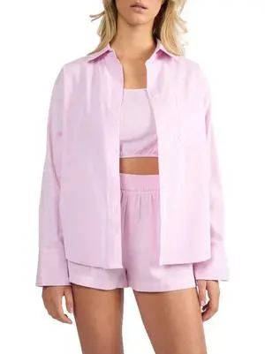 VIENS AVEC MOI Oversize Striped Button-Up Shirt Pink Stripe