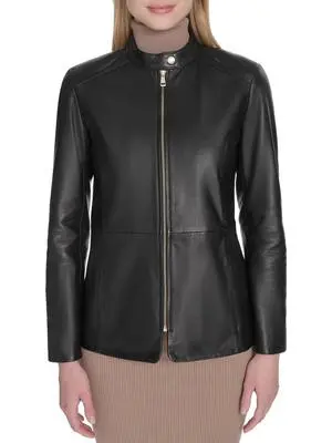 Cole Haan Leather Biker Jacket - Black