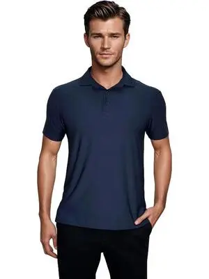 24SEVENMEN Wrinkle Resistant 3 Button Polo Shirt Navy