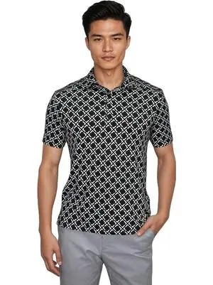 24SEVENMEN Wrinkle Resistant 3 Button Geometric Black Polo Shirt - Black Multi