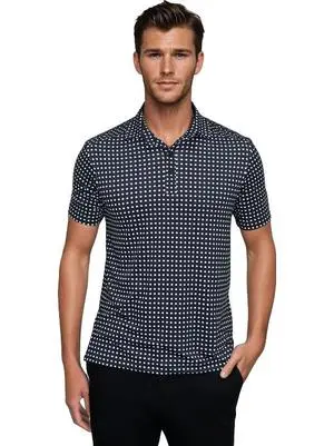 24SEVENMEN Wrinkle Resistant 3 Button Polka Dot Polo Shirt - Navy Multi