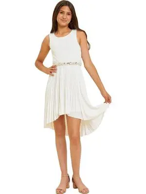 UN DEUX TROIS Pleated High-low Dress With Belt - Ivory
