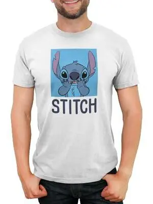 LILO & STITCH Simple Blue Stitch Portrait Graphic T-shirt - White