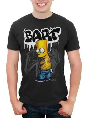 THE SIMPSONS Bart Tattoo Brick Paint Graphic T-shirt - Black