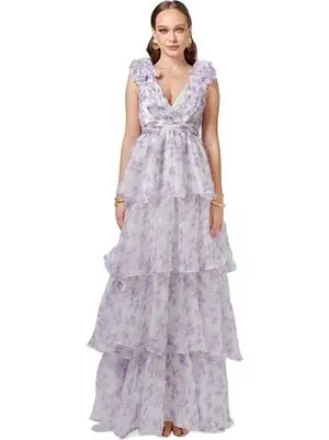 BARIANO Violeta Tiered Printed Gown - Lilac Print