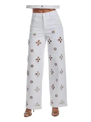 THE NOLI SHOP Kaia Pearl High-rise Straight Leg Jeans - White