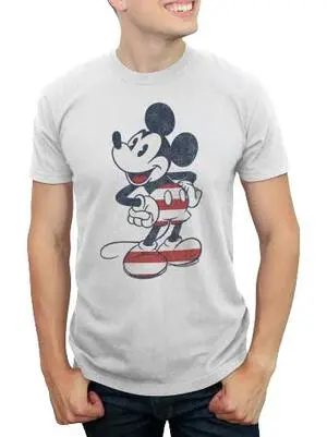 MICKEY & FRIENDS Red Striped Mickey Graphic T-shirt - White